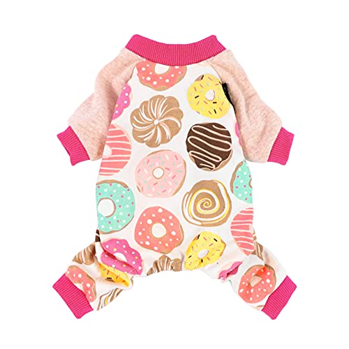Fitwarm Sweet Donut Dog Pajamas, Cute Dog Clothes for Small Dogs Girl, Pet Onesie Cat Clothing, 100% Breathable Cotton, Pink, Medium