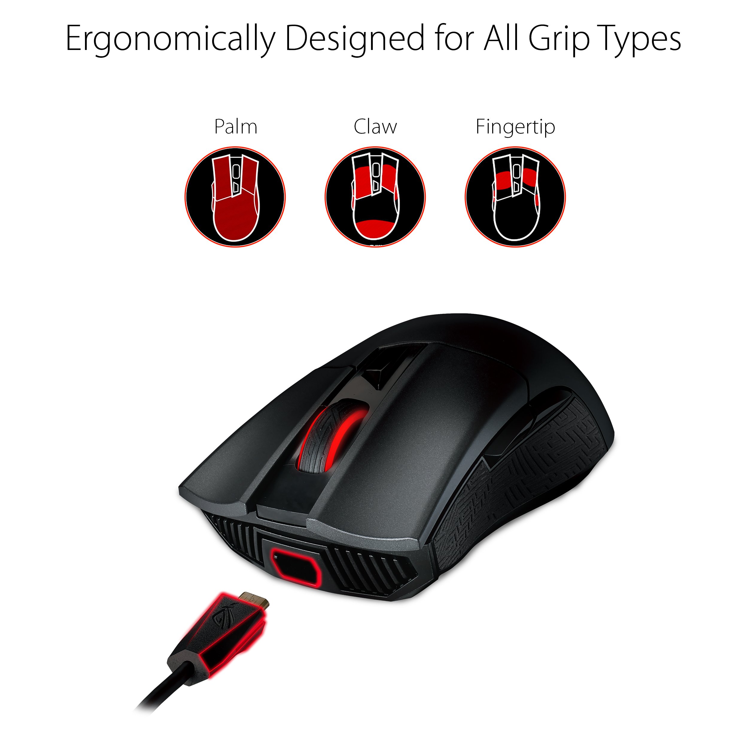 ASUS ROG Gladius II Origin Wired USB Optical Ergonomic FPS Gaming Mouse featuring Aura Sync RGB, 12000 DPI Optical, 50G Acceleration, 250 IPS sensors and swappable Omron switches,Black
