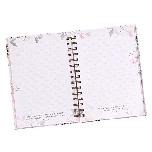 Christian Art Gifts Journal w/Scripture Trust In The Lord Proverbs 3:5 Bible Verse Pink Flowers 192 Ruled Pages, Large Hardcover Notebook, Wire Bound