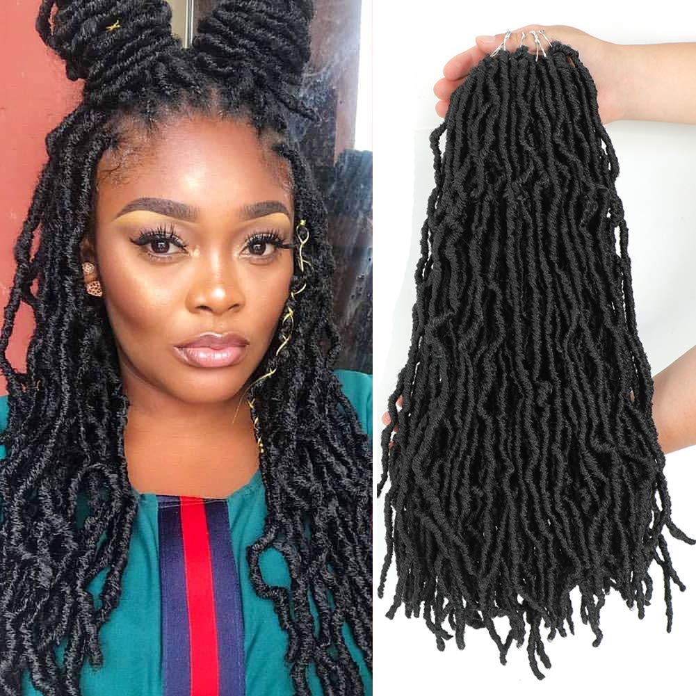 Yorda Soft Locs Crochet Hair for Black Women, Natural Faux Locs Crochet Braids, Pre Looped Synthetic Distressed Locs Braiding Hair (18Inch, 16Strands/Pack, #1B)