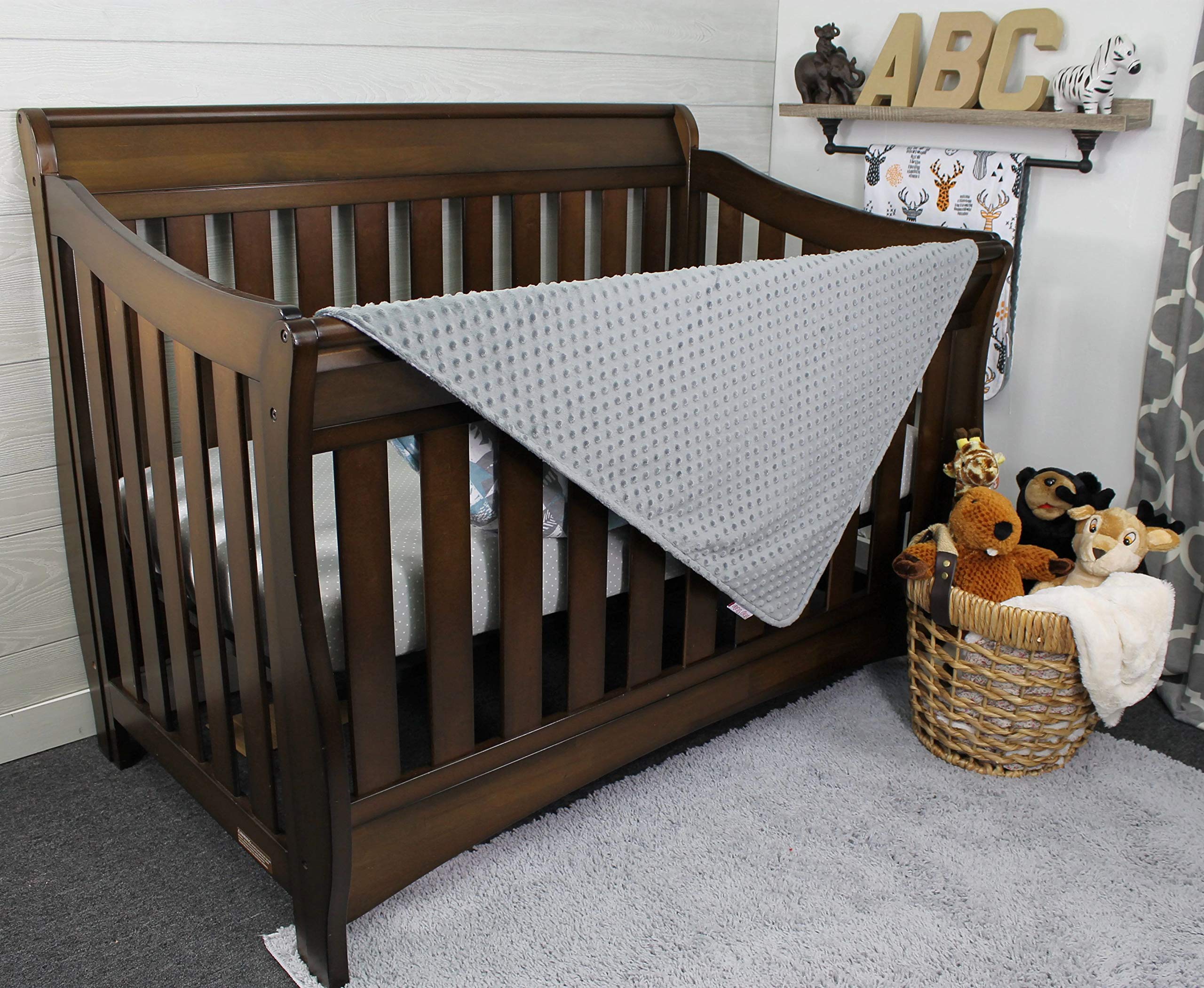 Top Tots Deluxe Baby Blanket - White Bear and Trees, Minky Dot, Grey