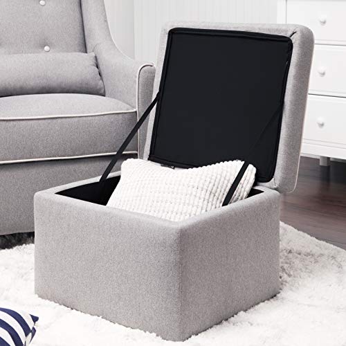 DaVinci Owen Upholstered Swivel Glider with Side Pocket and Storage Ottoman in Grey with Cream Piping, Greenguard Gold & CertiPUR-US Certified