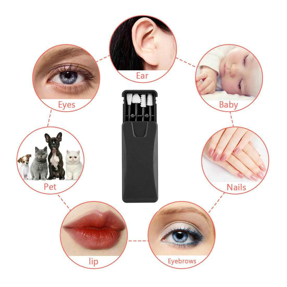 Upgraded Reusable Cotton Swabs 4 Pcs, Uramoto Silicone Ear Swabs Rough Friction Cotton Swabs for Ears Cleaning, Love Shape Swabs for Cosmetic Makeup Beauty-Black