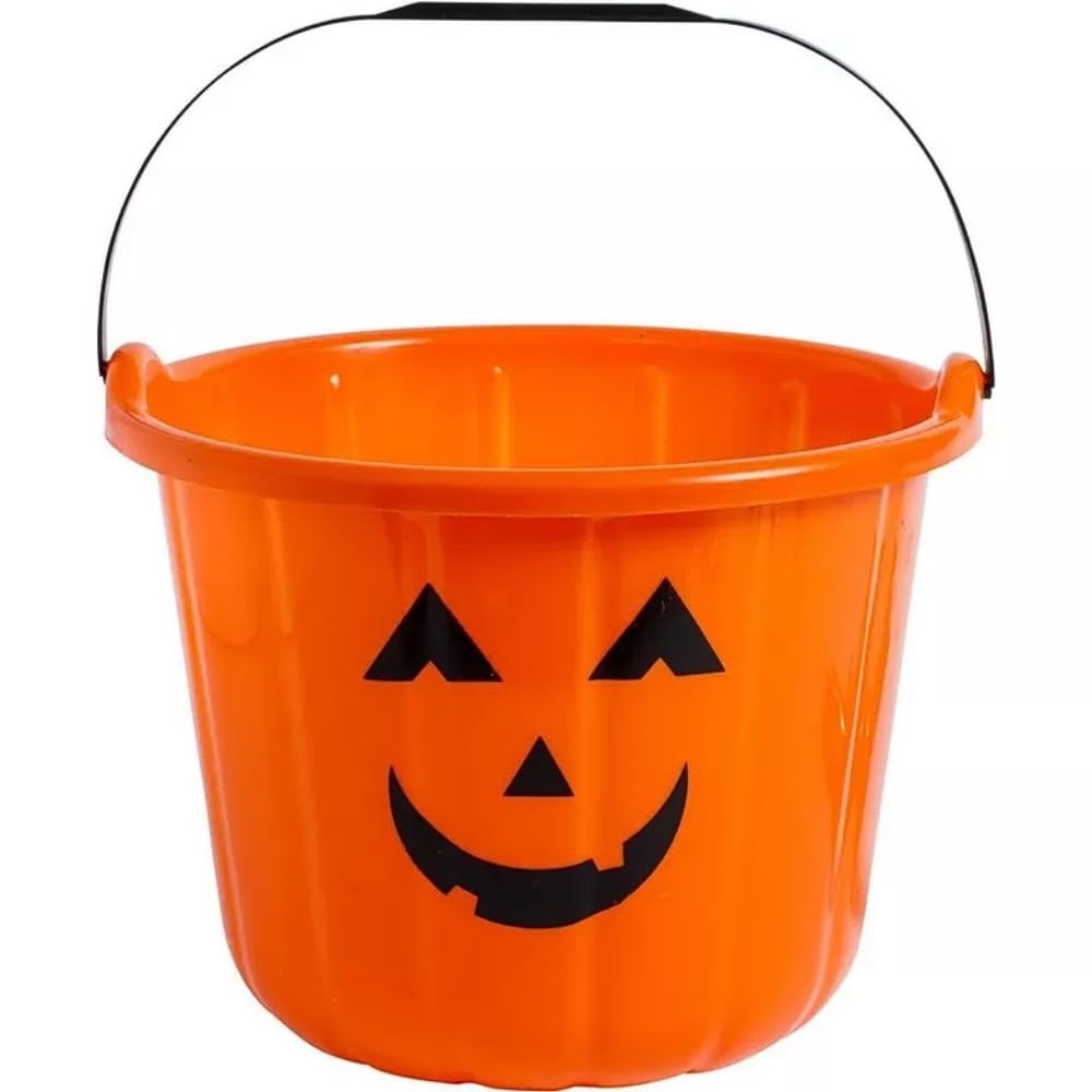 Creepy Orange Jack-o'-Lantern Plastic Treat Bucket - 7 (1 Pc.) - Durable & Spacious Halloween Candy Pail - Perfect for Trick-or-Treat Fun & Festivities