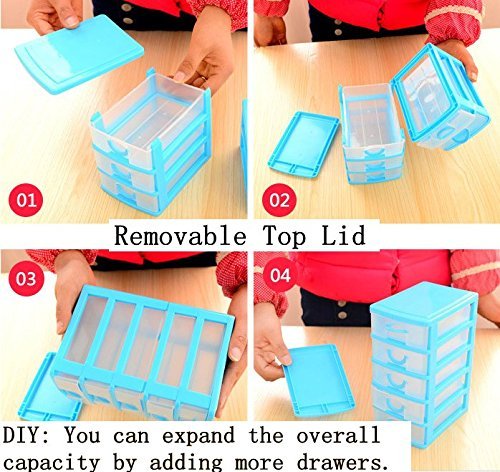 haoun 3-Tier Mini Desktop Organizer Drawer Type Storage Box - Blue