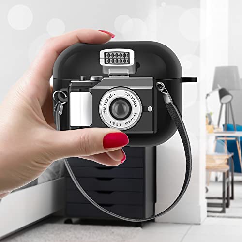 Coolden Compatible with AirPod 3rd Generation Case Cover Vintage Camera Design for Women Girls Creative Flash Shutter Function with Wrist Strap Soft Silicone Protective Shockproof Case for Airpods 3rd
