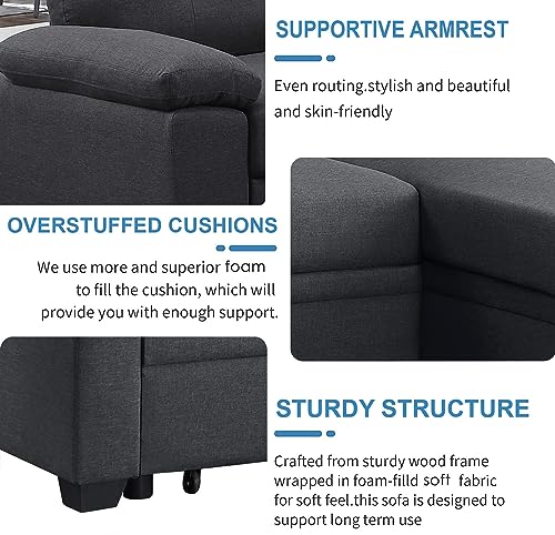 asunflower Sleeper Couch Sectional Sofa with Pull Out Sofa Bed for Living Room 6 Seater Sleeper Sectional Couch with Storage Chaise U Shape Modular Sectional Sofa Bed,Dark Gray