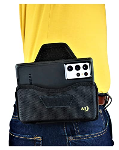 Nite Ize Hardshell Nylon Phone Pouch for Samsung Galaxy S23 S22 Ultra S21 S20 Plus 5G , Rugged , Heavy Duty Holster, Fixed Belt Clip Holder, Fits (Defender Commuter) Cases On Cell Phone (Horizontal)