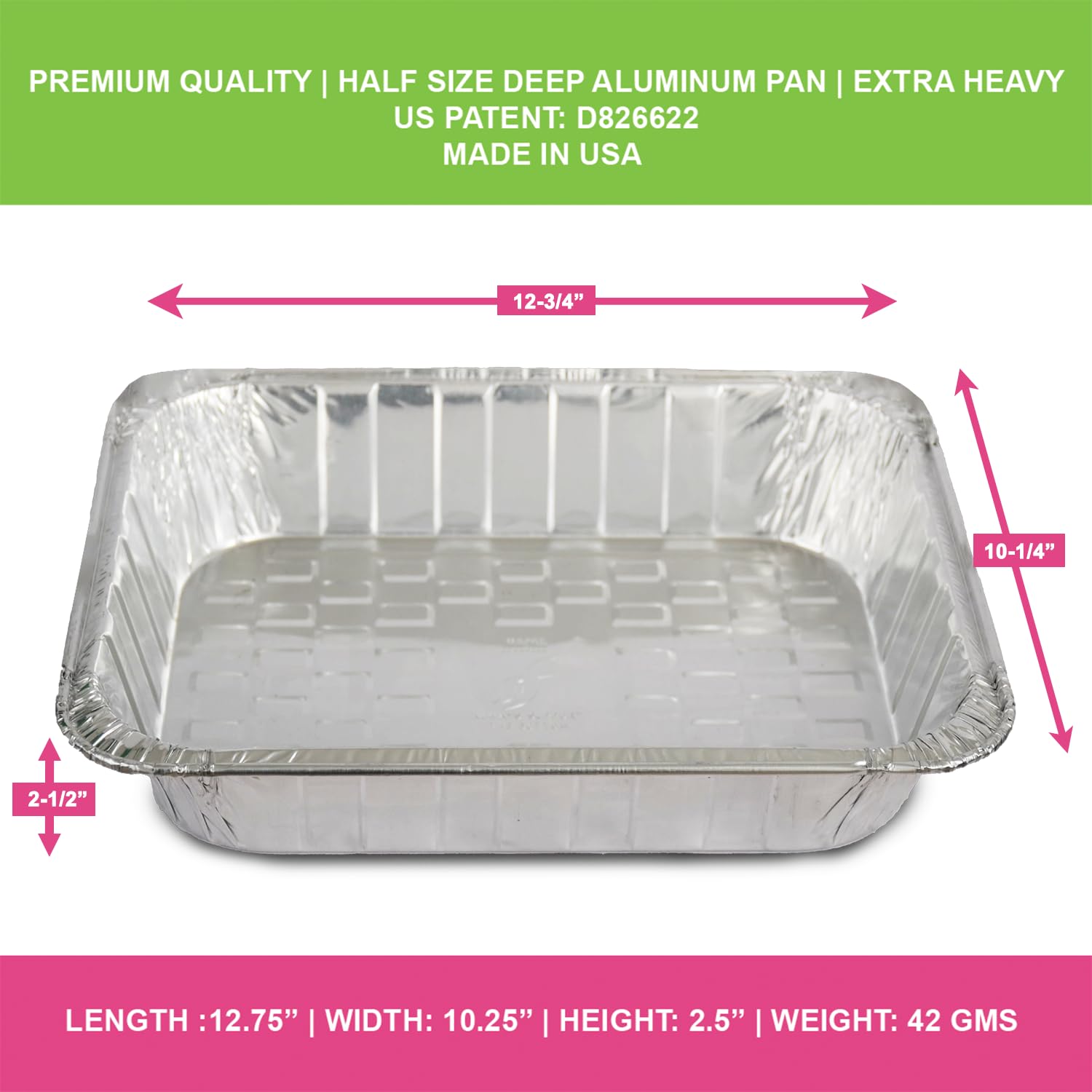 Shah Foil Aluminum Pans Half Size Deep (10 Pack), 9X13, Extra Heavy Duty Disposable Foil Pans For Baking, Roasting & Chafing, Steam Table Deep Tray. 42 gms/pc weight (10 pack) | Made in USA.