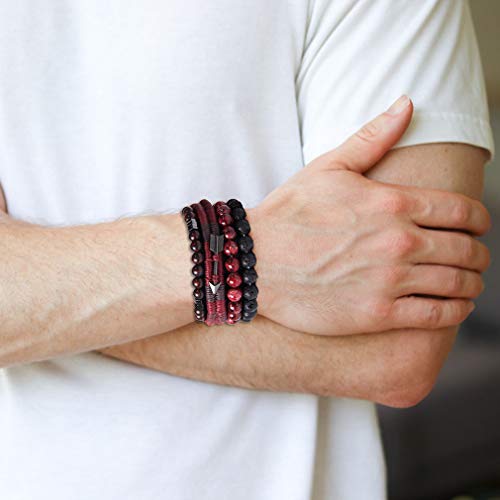 CASDAN 4-5 Pcs Leather Woven Braided Bracelet for Men Women Wrap Cuff Bracelets Linen Hemp Cords Wood Beads Ethnic Tribal Wristband Adjustable 4