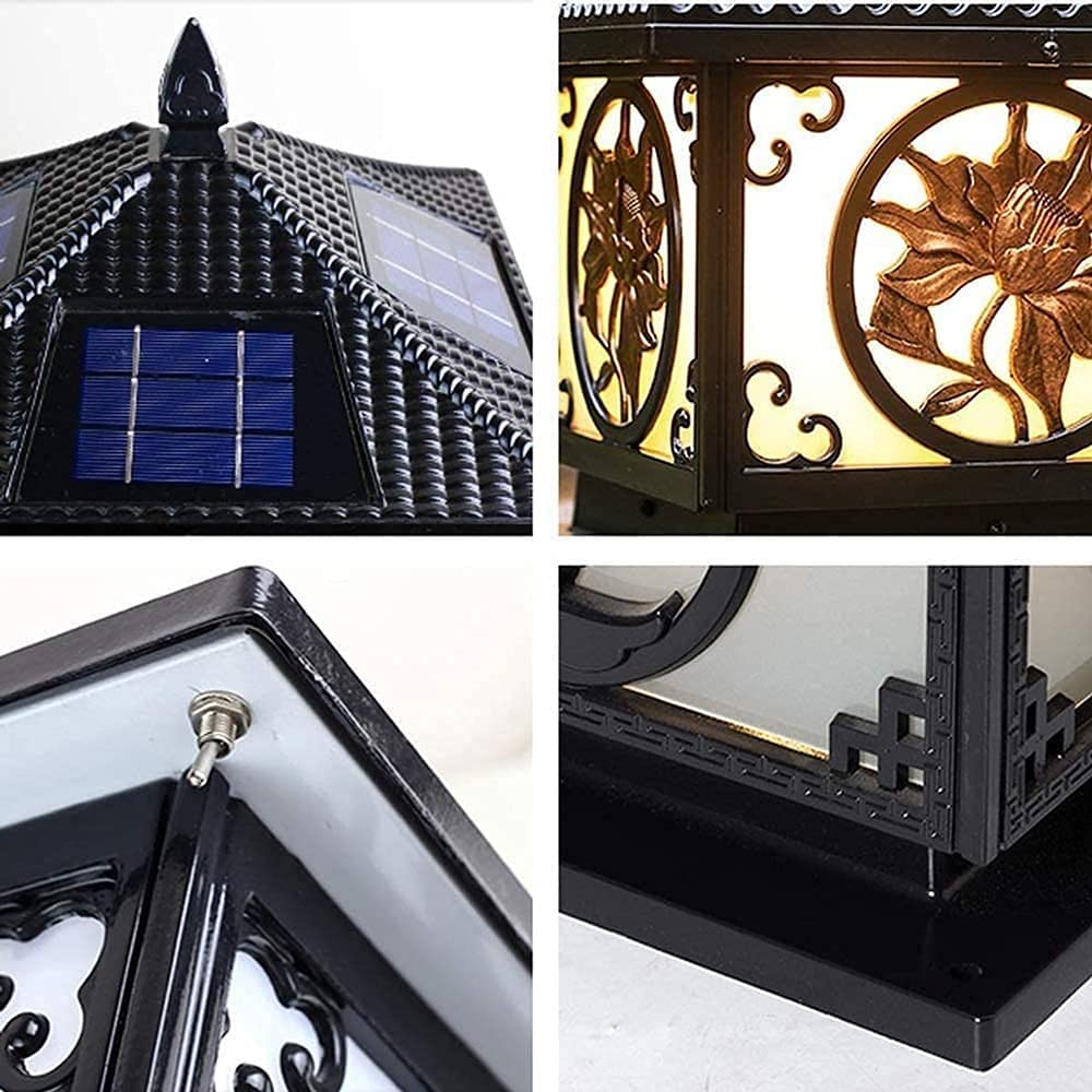 BOOHR Solar Post Lights, Chinese Pillar Light, 2-Color Adjustable, IP65 Waterproof Outdoor Post Lamp for Home Garden Courtyard Villa