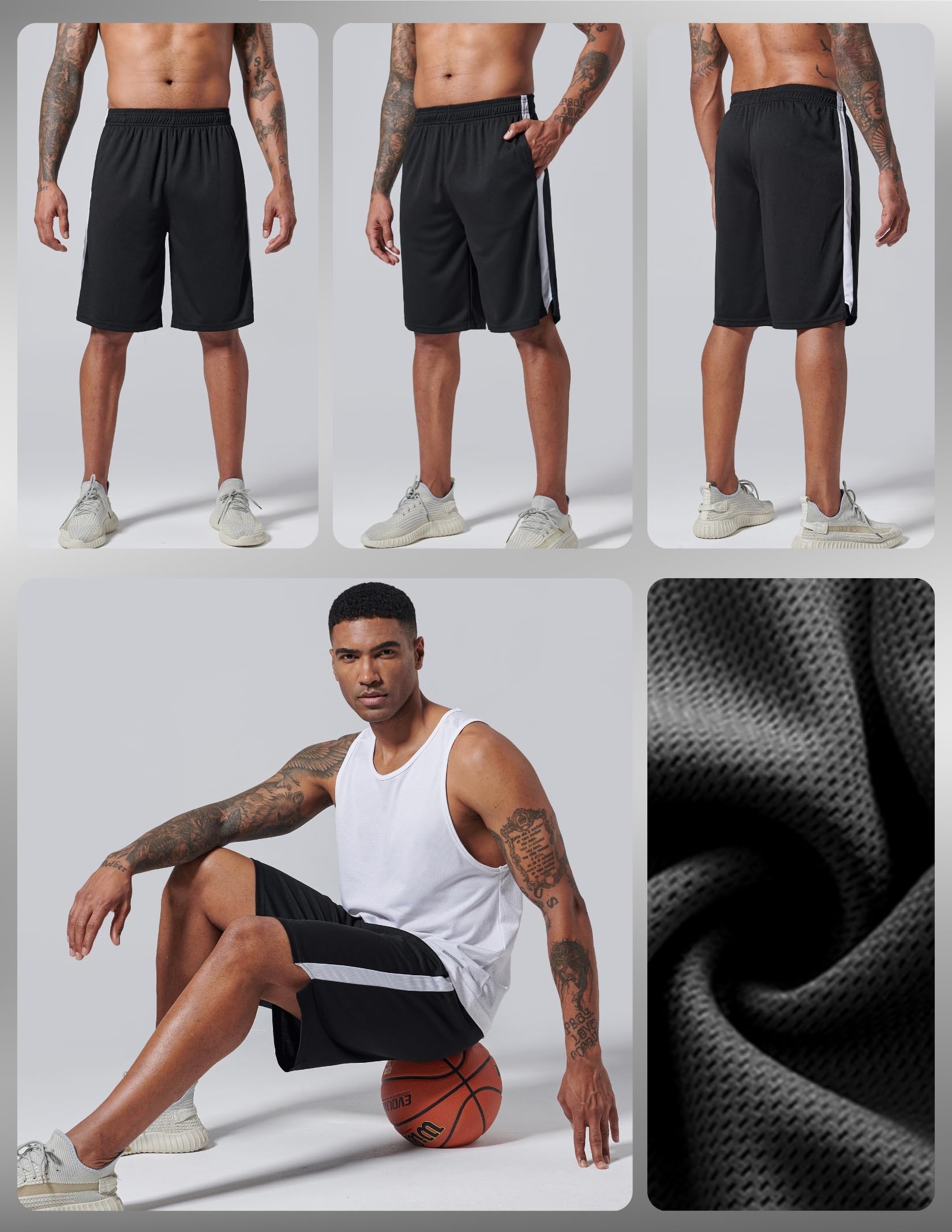 5 Pack Men's Quick Dry Athletic Shorts with Pockets Elastic Waist Activewear for Workout Gym Basketball (Set 3, XX- Large)