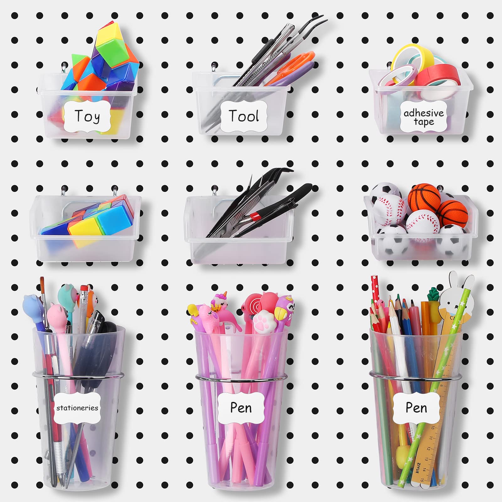95 Pieces Pegboard Accessories Set Including Pegboard Storage Basket with Hooks Pegboard Cups with Holder Wire Shelf Tissue Storage Box Clothes Board for Garage Storage Craft Workshop (Black)