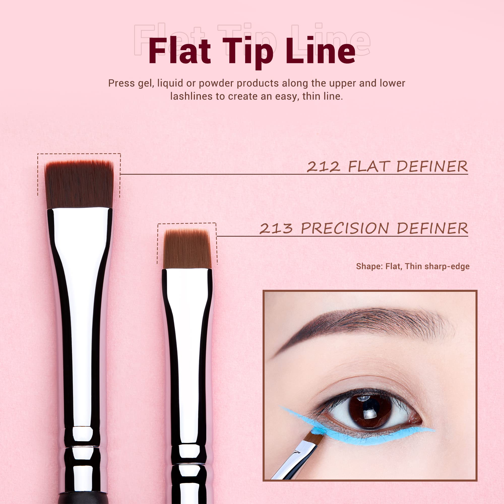 Jessup Eyeliner Brush Set, Professional Eye Liner Makeup Brushes 11pcs, Angled Flat Definer Ultra Fine Bent Pencil Point Eyeliner Brushes for Precision Liner, T324