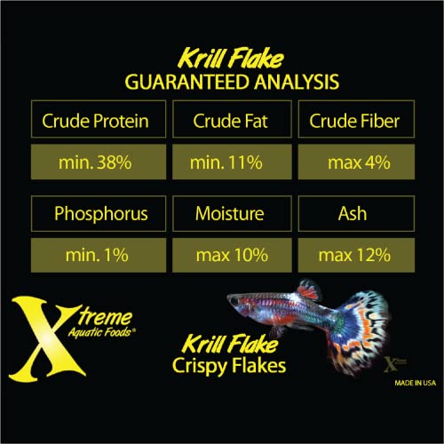 Xtreme Aquatic Fish Foods Krill Flake (1oz Jar) - Hormone Free - Made in USA - High Protein & Max Color