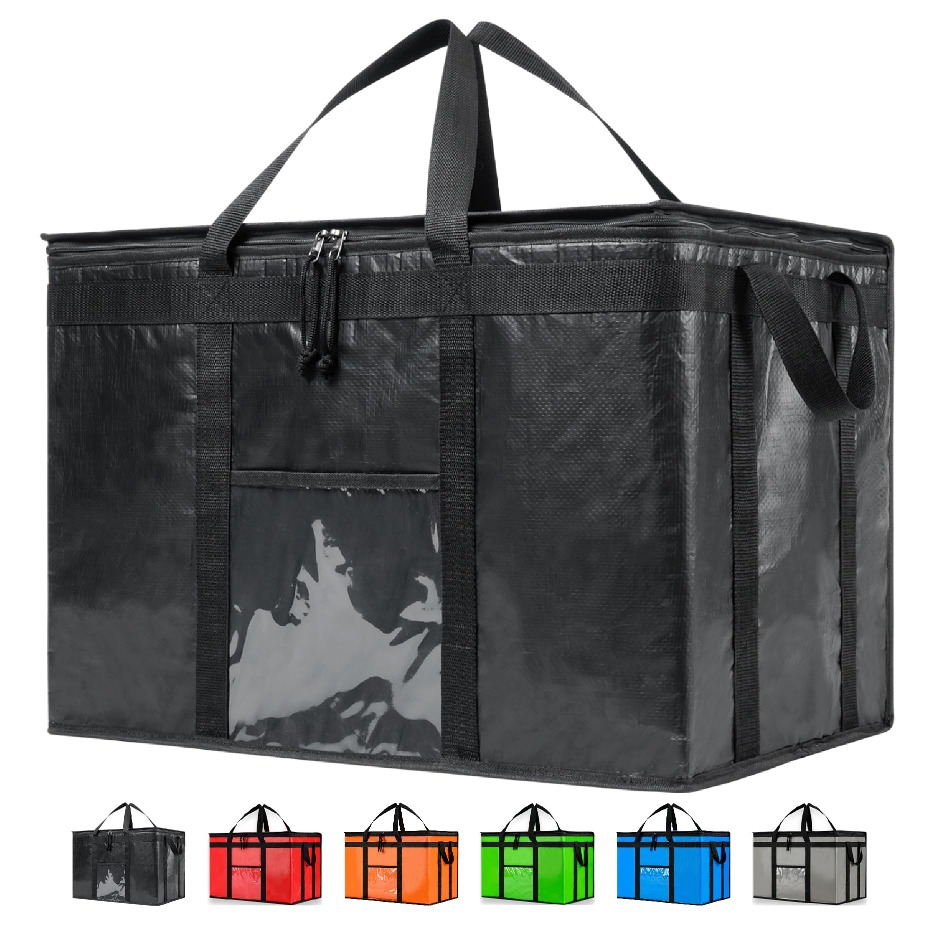 Durable 3XL PRO Insulated Cooler Bag and Food Warmer for Delivery & Grocery Shopping with Zippered Top, Black Commercial Grade (1 Pack)