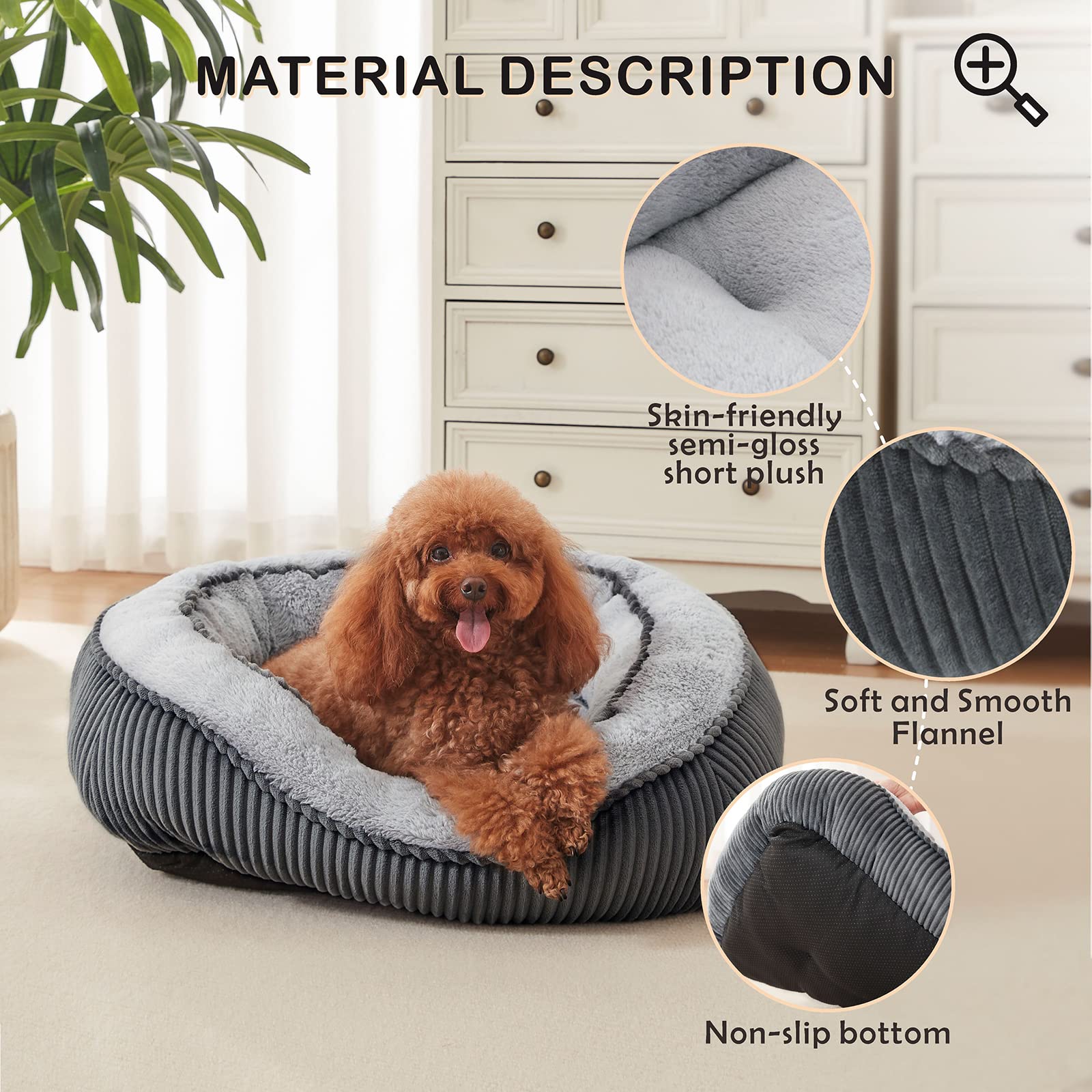 SIWA MARY Dog Beds for Small Medium Large Dogs & Cats. Washable Pet Bed, Orthopedic Dog Sofa Bed, Luxury Wide Side Fancy Design, Soft Calming Sleeping Warming Puppy Bed, Anti-Slip Bottom(25"x21"x8")
