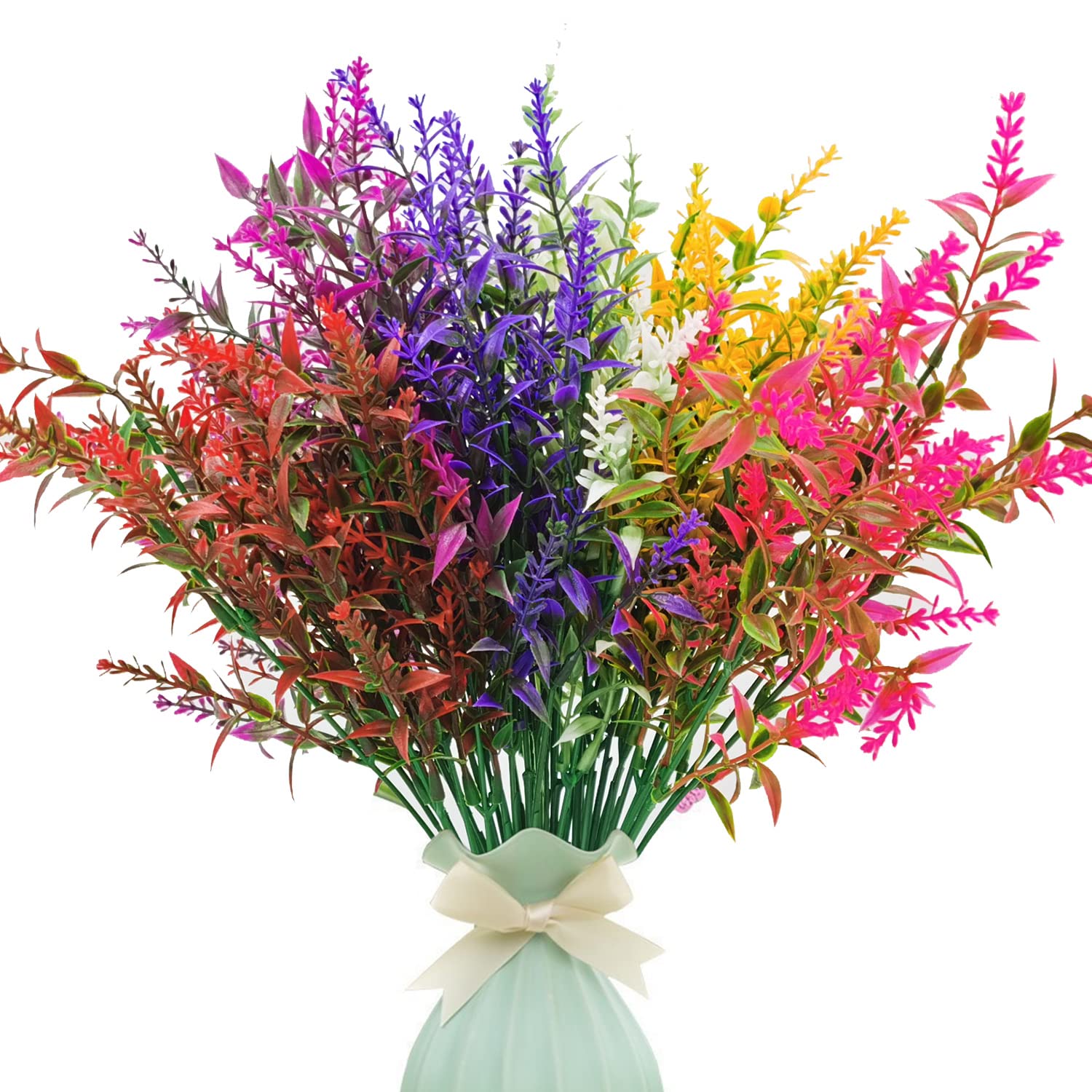 AOUCKSX Artificial Lavender Flowers 6 Bundles Outdoor UV Resistant Faux Plastic Plants Artificial Greenery Lavender for Home Garden Wedding Indoor Porch Box Table Centerpiece Decorations