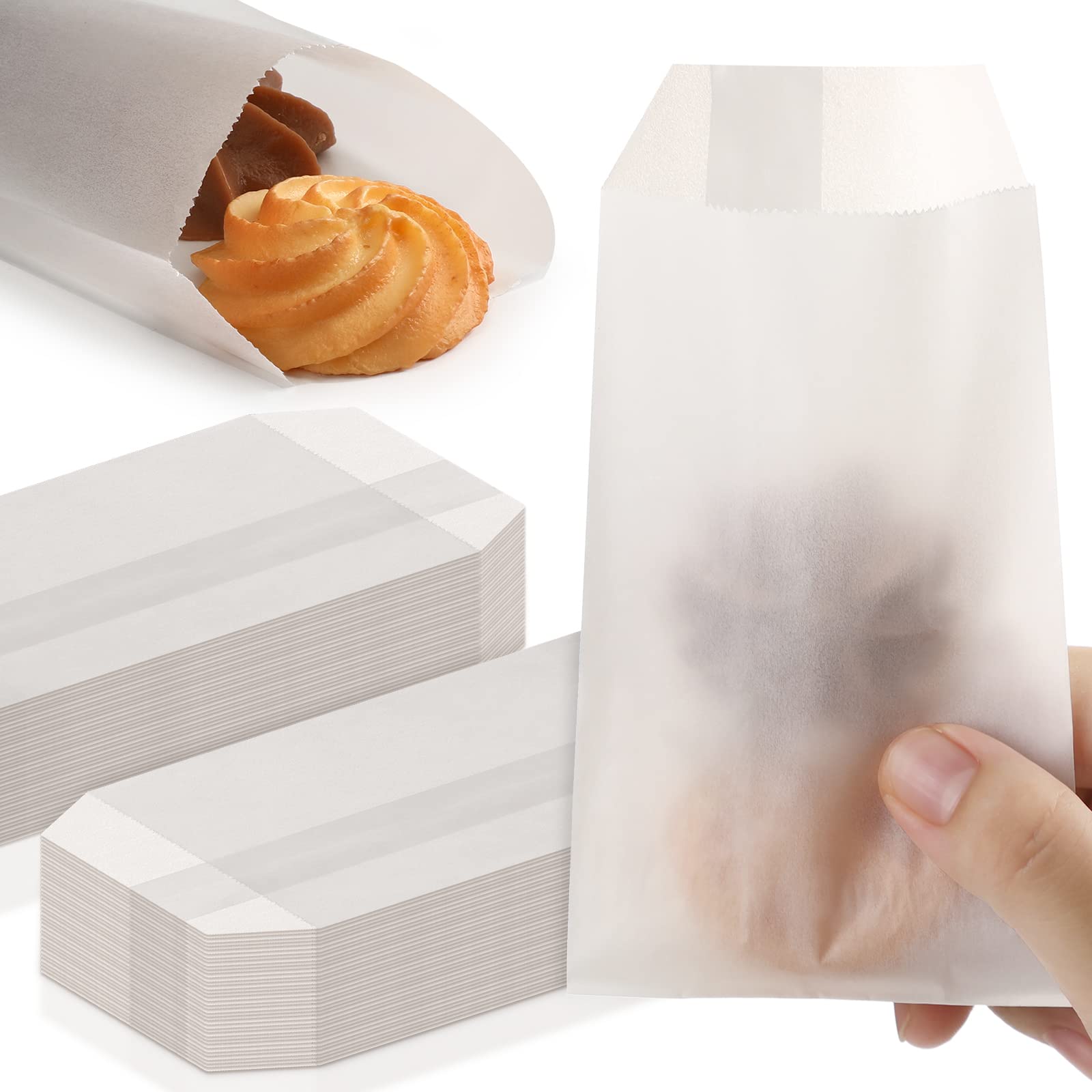 600 Pieces Flat Glassine Waxed Paper Treat Bags Semi Transparent Cookies Bags Sleeves for Bakery Cookies Candies Dessert Party Favor (3 x 5 Inch)