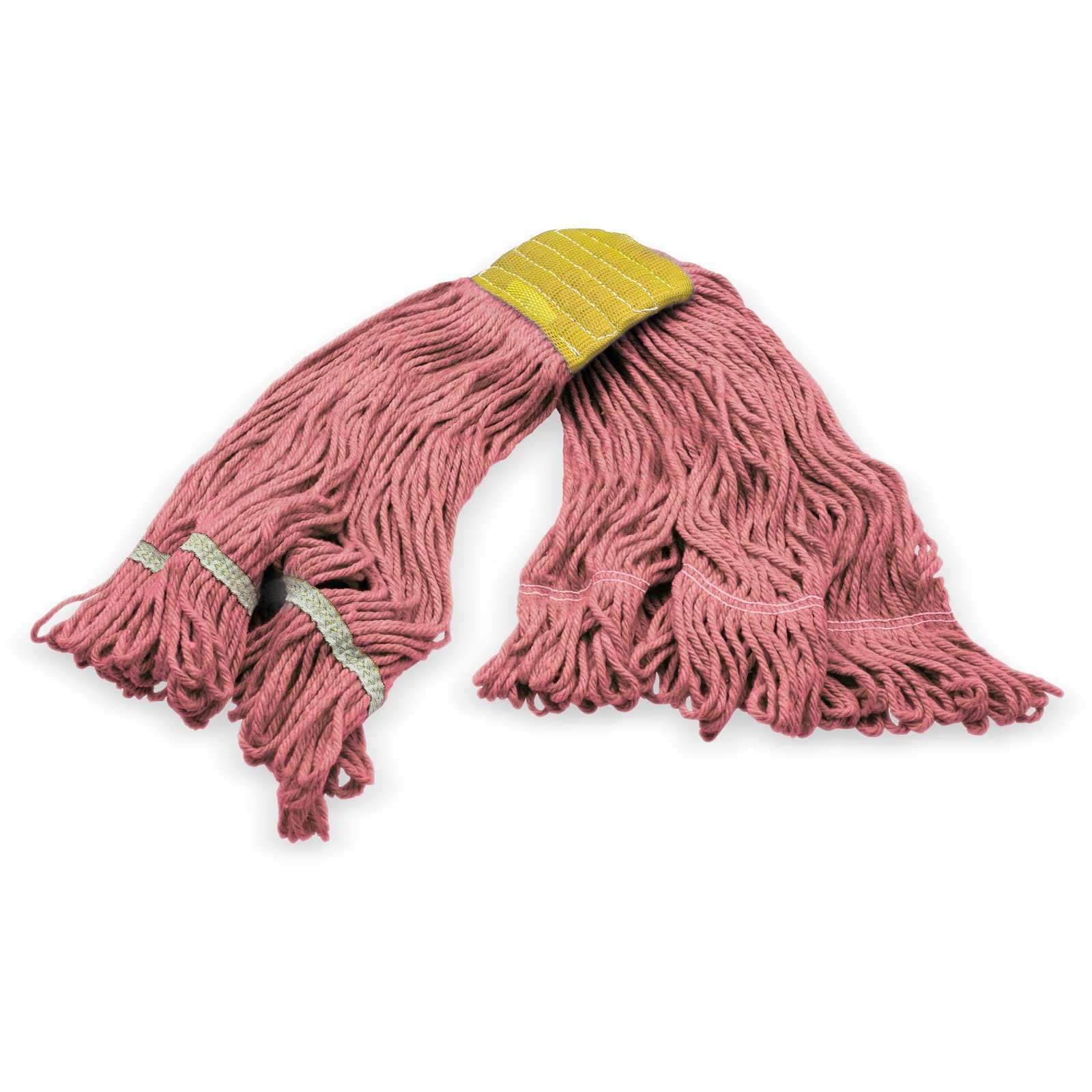 SPARTA Flo-Pac Cotton Mop Head, Loop-Ended, Wide Band with 5" Yellow Band for Organized Cleaning, Small, Red
