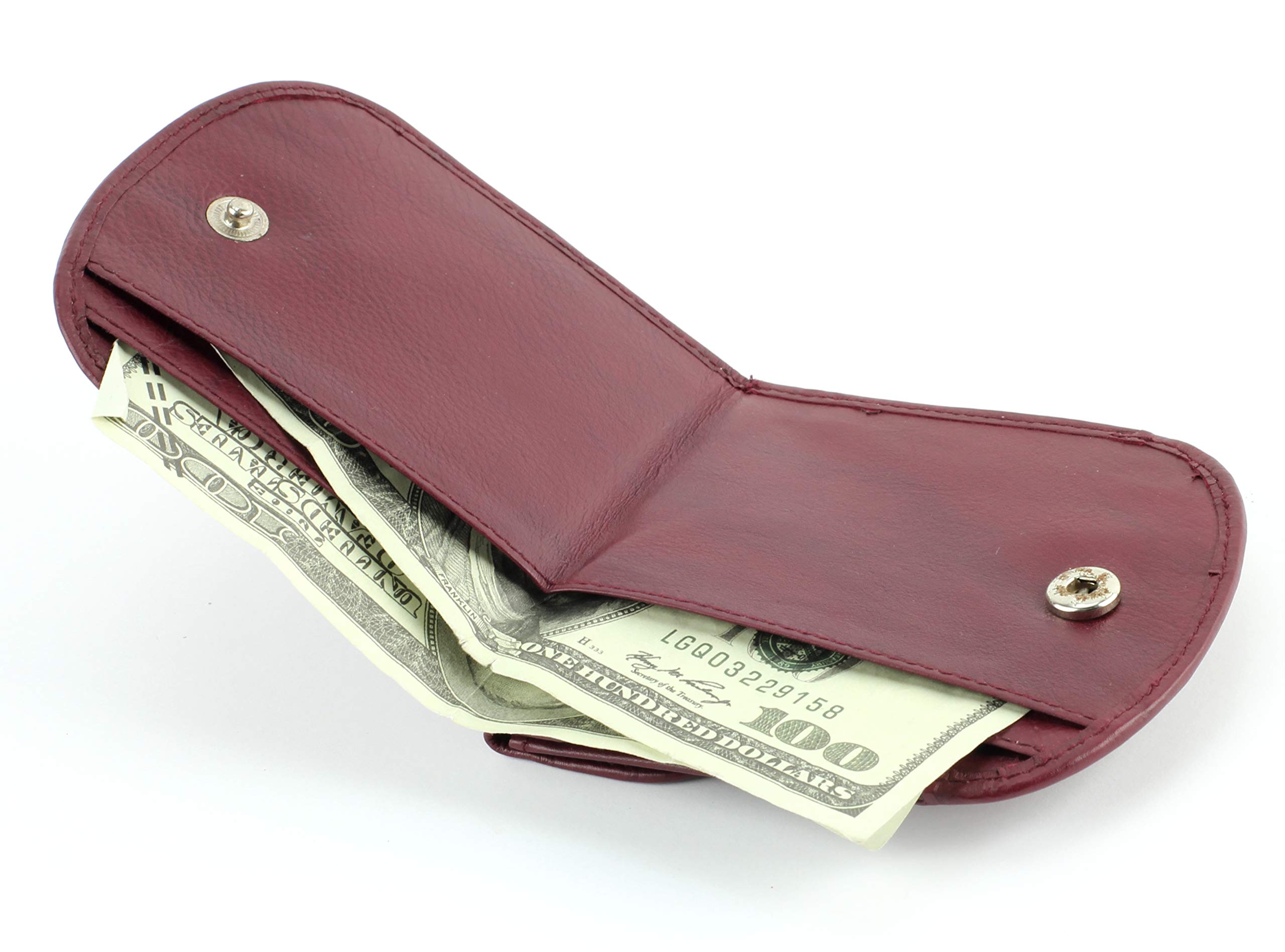Bacci Leather Impressions Taxi Wallet - Soft Leather, Compact & Snap Pocket on Front, Folding Wallet, Small ID Cards & Coins Holder, Pouch for Men & Women, Coin Case ( Leather, Red)