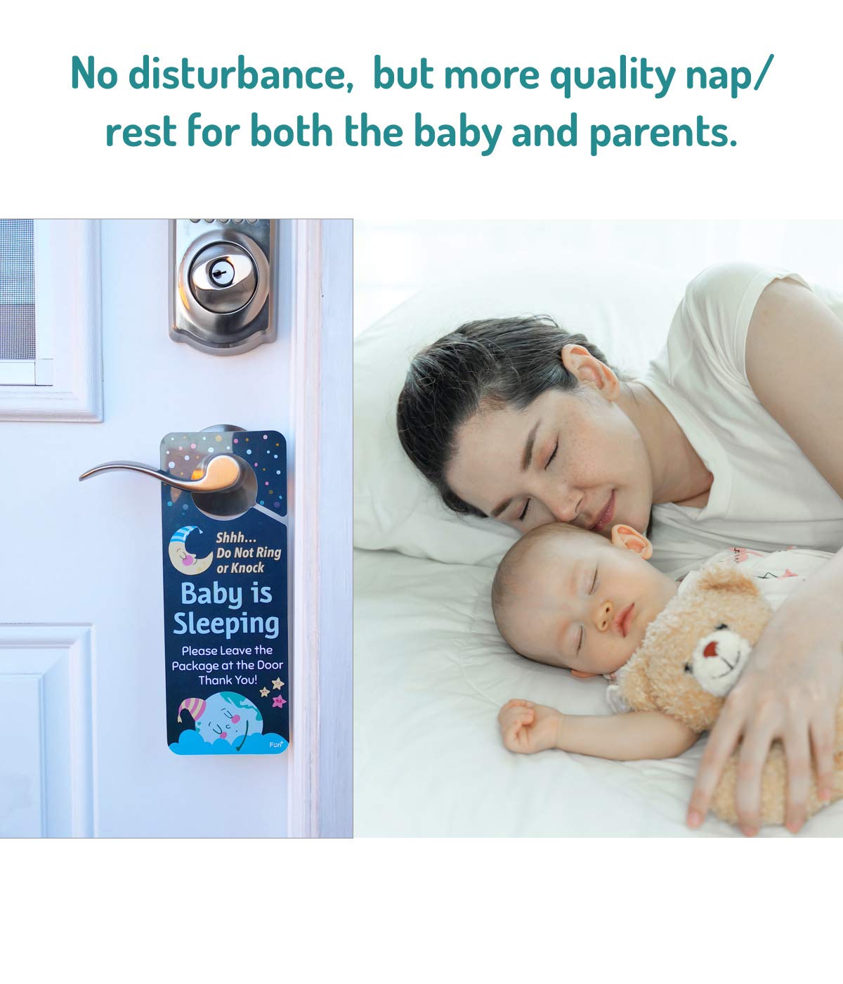 Funplus Baby Sleeping Sign - Do Not Knock or Ring - Plastic Door Knob Hanger Sign