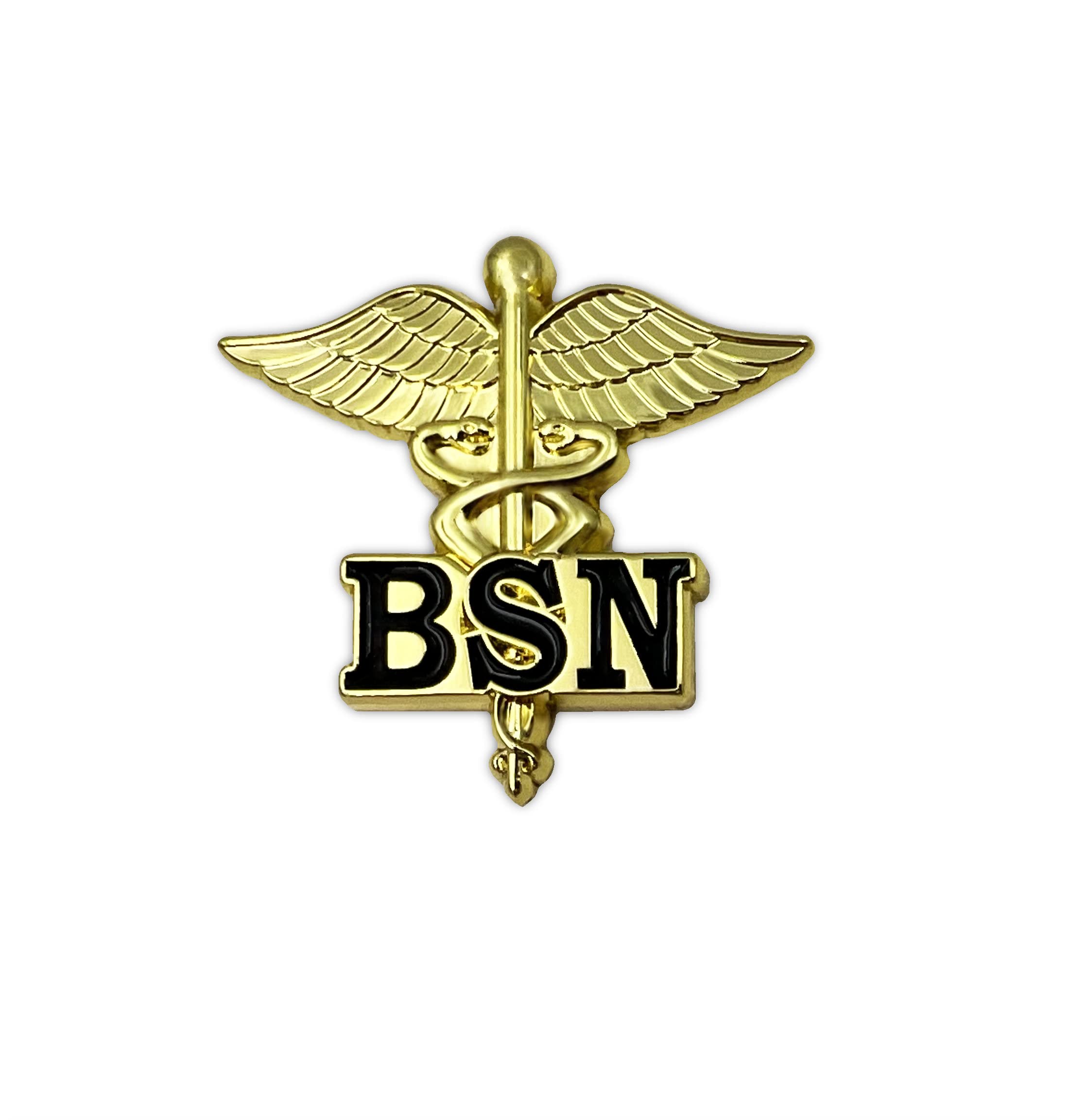 Bachelor of Science in Nursing Emblem Lapel Pin - Letters on Caduceus Brooch - BSN Medical Ceremonie Clip (BSN)