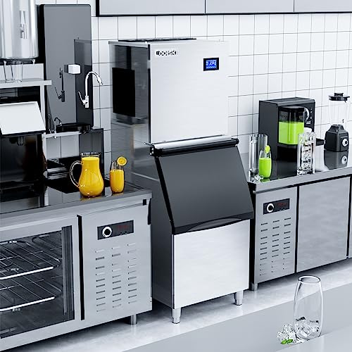Coolski Commercial Ice Maker Machine 300LBS/24H, 22'' Air Cooled Commercial Ice Machine with Ice Bin, Modular Ice Machine for Restaurants Clear Ice Cubes/Stainless Steel Construction/ETL Approved