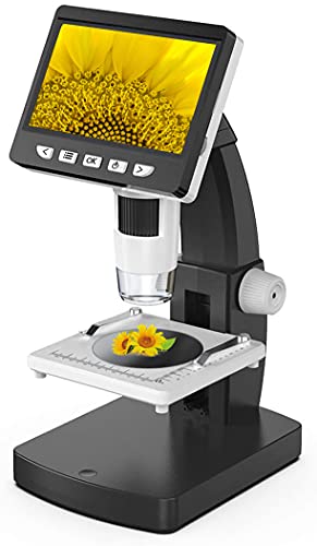 LCD Digital Microscope, YINAMA 4.3 Inch 50X-1000X Magnification 1080P Compound Handheld Microscopes Camera with Rechargeable Battery Mini Hdmi Port 8 LED Lights Slides
