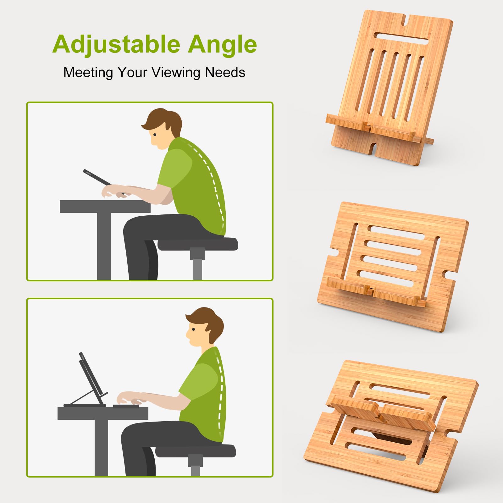 Pezin & Hulin Bamboo Tablet Stand Adjustable, Desktop Cell Phone Stand Holder Dock Compatible with Pad 9.7, 10.5, 12.9, Air 2 3 4 Mini, E-Reader, Phone 8 Plus X XS Max XR (Support to 4.7-13" Devices)