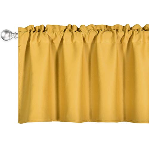 DECOVSUN Gold Yellow Valance for Windows Solid Thermal Insulated Blackout Rod Pocket Curtain Toppers Valance for Bathroom Living Room 42x18 Inch 1 Panel