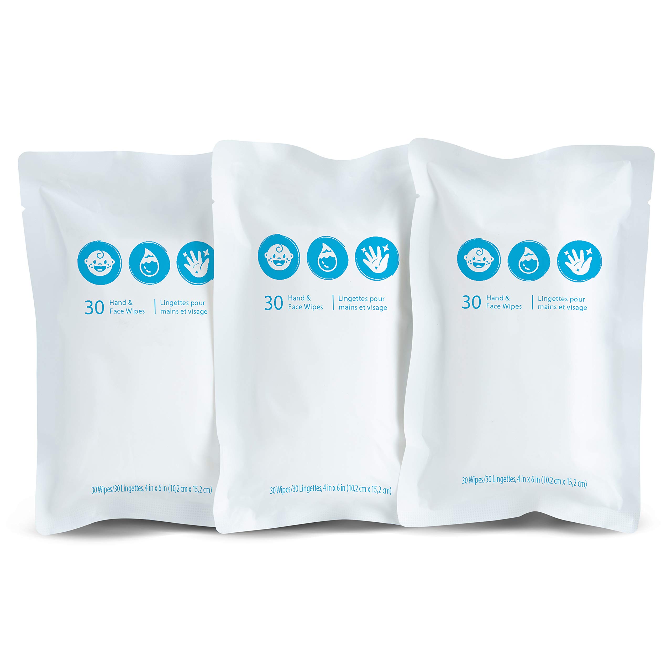 Munchkin® Brica® Clean-To-Go Wipes™ Unscented Hand & Face Baby Wipes, 99% Water Wipes with Chamomile & Aloe, 3 rolls of 30 wipes (total 90 Wipes)