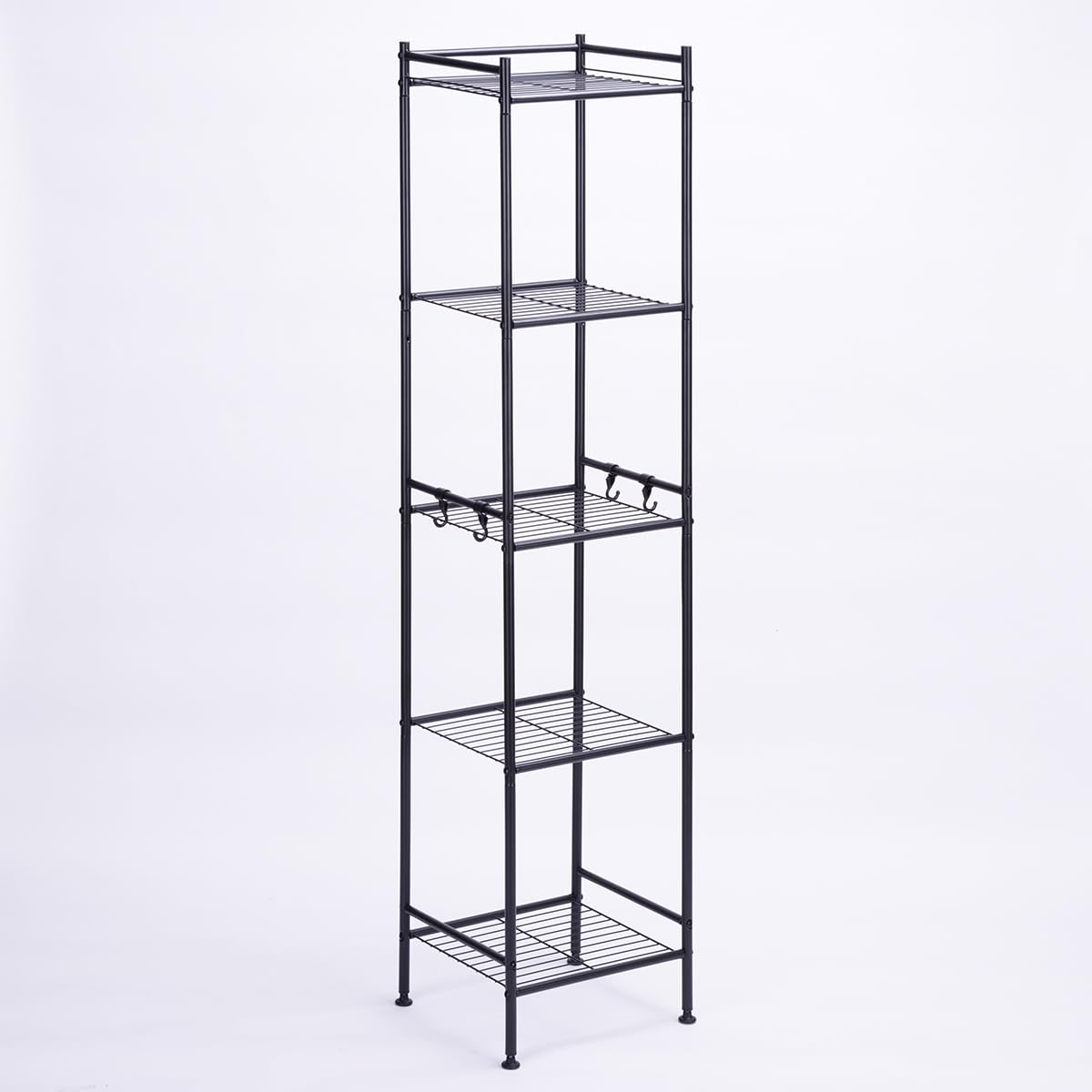 UPVOTED 5-Tier Free Standing Wire Rack Adjustable Metal Shelving Storage Unit for Pantry Laundry Kitchen Office, with 4-Hooks, Black