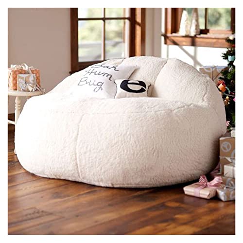 BORRGTU Bean Bag Chair,No Filling Living Room Furniture Big Round Soft Fluffy(it was only a Cover, not Full Bag) Faux Fur BeanBag Lazy Sofa Bed Cover Giant White 80x135cm