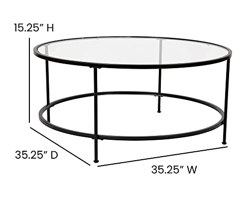 Flash Furniture Astoria Collection Round Coffee Table - Modern Clear Glass Coffee Table - Matte Gold Frame