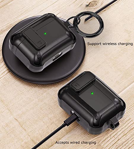 Airpods 3rd Generation Case Men Lock with Cleaning Kit, GARTOO Protective Cover with Cleaning Pen Compatible with Airpod 3rd Gen Case, Shockproof Rugged Shell for Air Pods 3 2021 Charging Case, Black