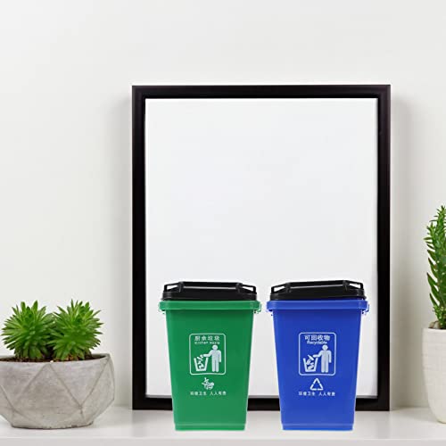 Cabilock 2 Pcs Mini Curbside Garbage Trash Bin Pen Holder Creative Recycle Can Set Pencil Cup Desktop Organizer for Home Office School Blue Green