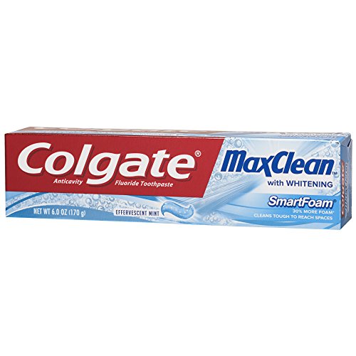 Colgate MaxClean SmartFoam with Whitening Toothpaste, Effervescent Mint 6 oz (Pack of 2)