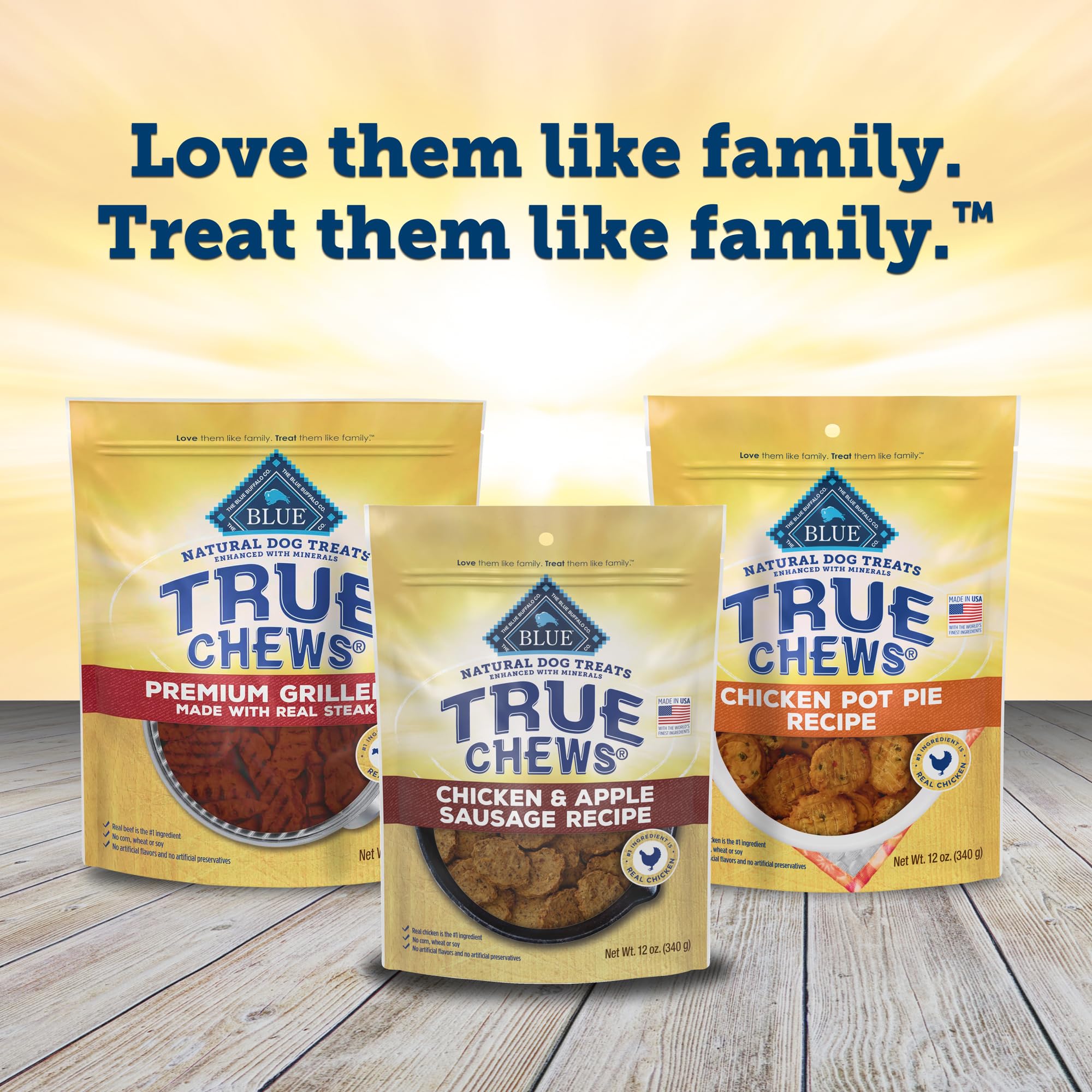 Blue Buffalo True Chews Dog Treats, Made in the USA with Natural Ingredients, Chicken and Apple Sausage Recipe, 12-oz Bag