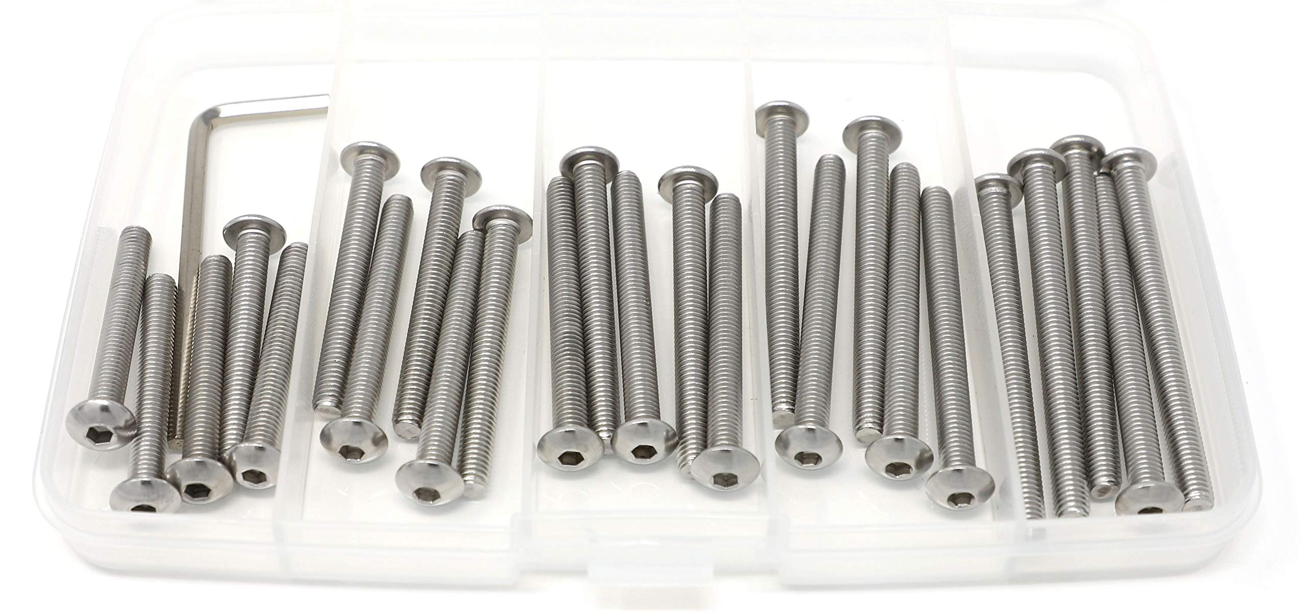 iexcell 25 Pcs M5 x 40/45/50/55/60 Stainless Steel 304 Hex Socket Button Head Cap Screws Bolts Assortment Kit