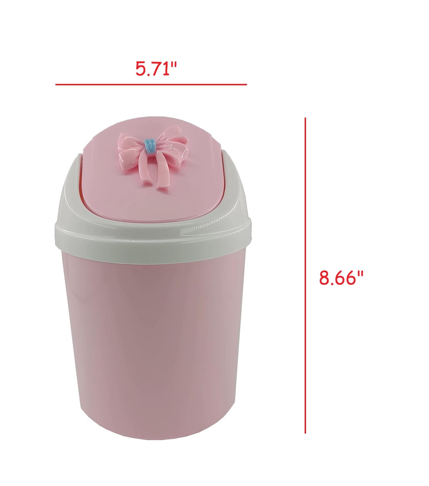 Girls Cute Pink Desktop Mini-Trash Bin Can Waste Bucket with Pink Bow(Rubber Bowknot)