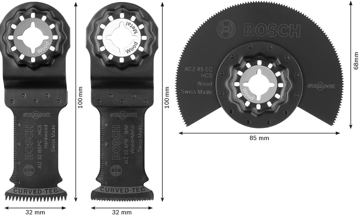 Bosch Professional 260925C108 3 TLG. Starlock Tauchsägeblatt Segmentsägeblatt Set (für Holz und Metall, Zubehör Multifunktionswerkzeug) 3-Piece Plunge Segment Saw Blade (Wood, Multi-Tool Accessory)