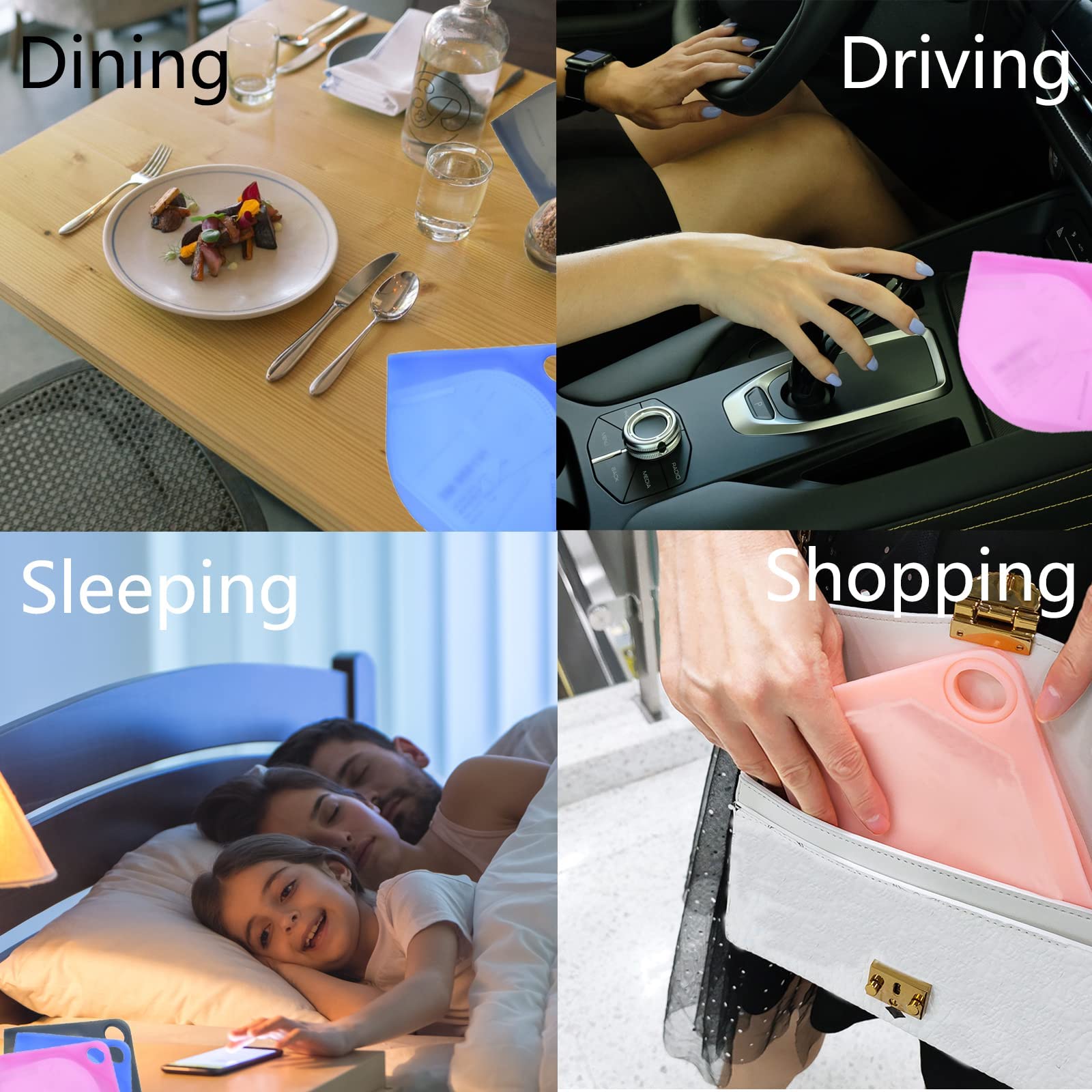 3PCS Silicone Face Mask Storage Bag with Hooks, Waterproof Storage Case with Mouth Opening Design, Lightweight Portable Carrying Case, Black&Blue&Light Purple