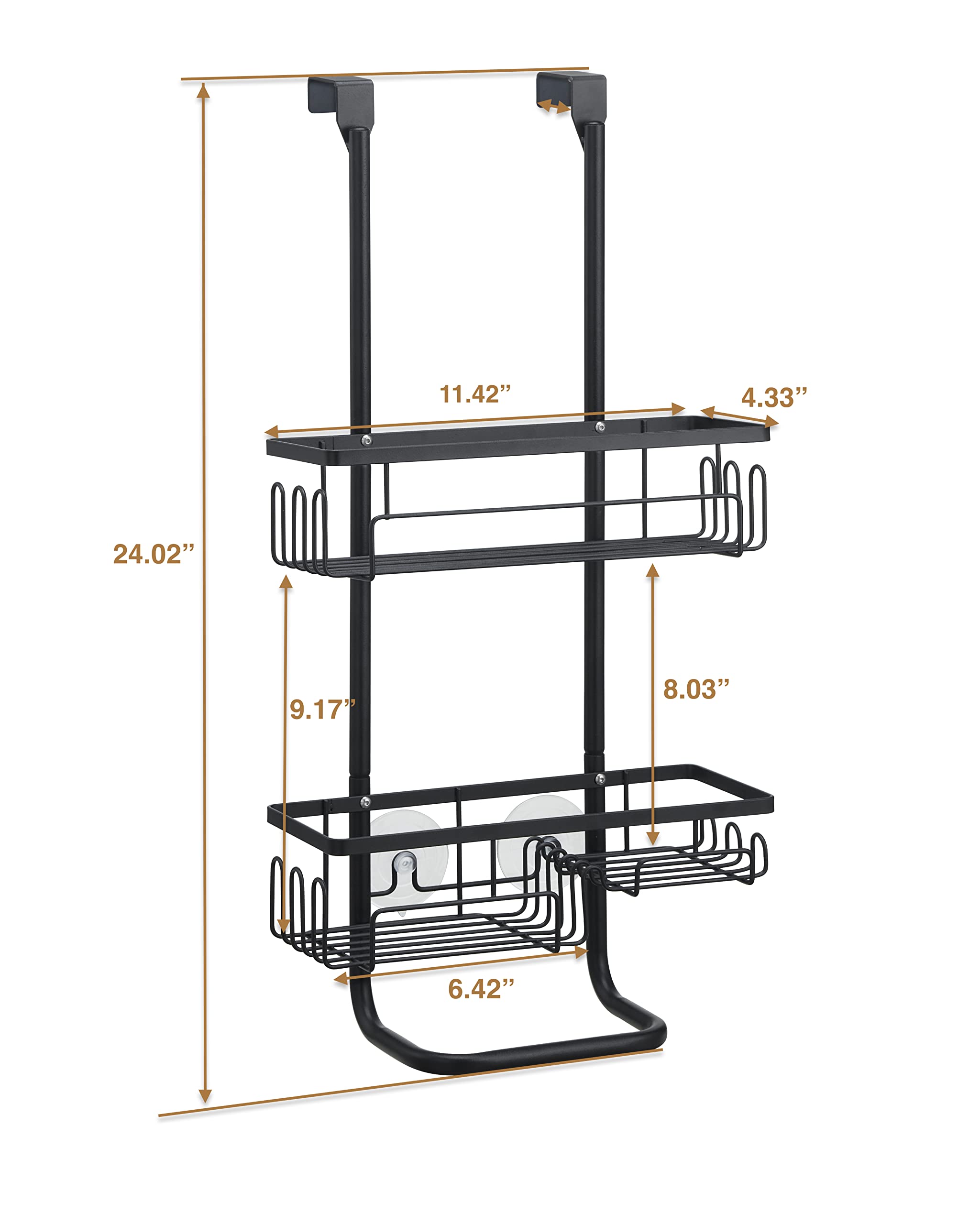 SunnyPoint Classic Metal Bathroom Shower Caddy, Over Door Hanging Storage Organizer Basket (Standard, Black)
