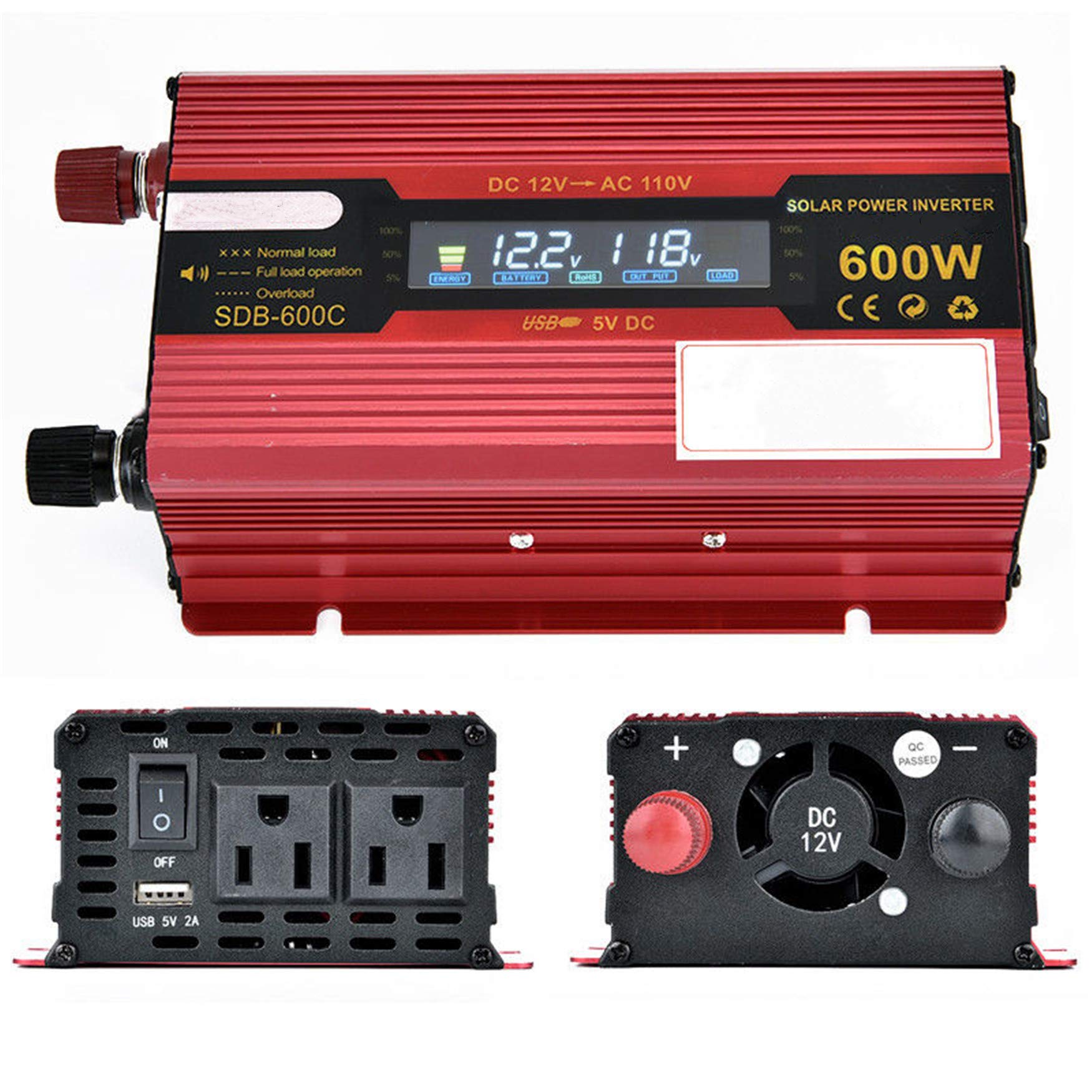 600W DC 12V to AC 110V Portable Car LCD Power Inverter WATT Charger Converter