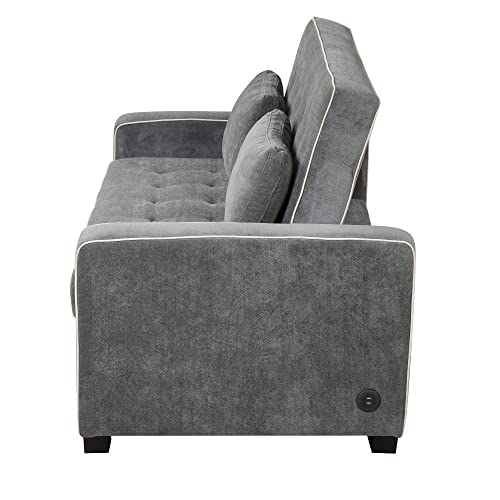 ERYE 3-in-1 Oversized Upholstered Daybed Futon Loveseat W/Pull-Out Sleeper Bed and USB Ports,2-Seaters Sofa & Couch Soft Cushions Love Seat Convertible Full Size Sleep Sofabed for Living Room, Gray