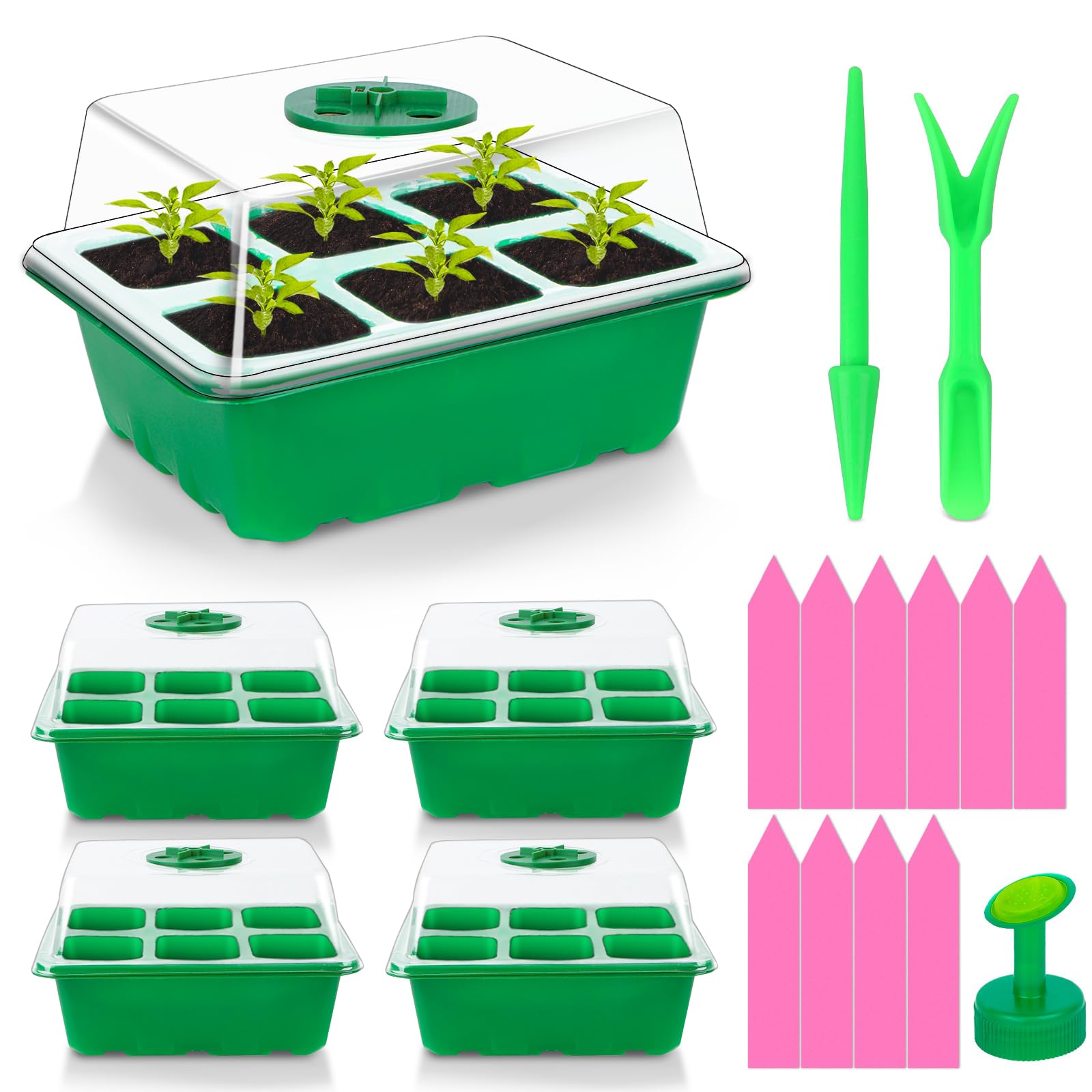 5 Packs Seed Starter Tray Seed Starter Kit with Air Vent Humidity Dome Drain Hole Base (30 Cells Total Tray) Seed Starting Trays Plant Starter Greenhouse Germination Kit for Seeds Growing Starting