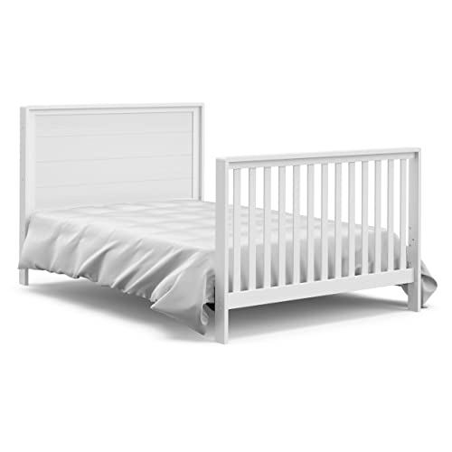 STORKCRAFT Luna 5-in-1 Convertible Crib with Drawer (White) β GREENGUARD Gold Certified, Crib with Drawer Combo, Full-Size Nursery Storage Drawer, Converts to Toddler Bed, Daybed and Full-Size Bed