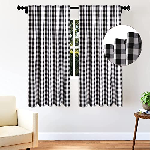 Black White Cotton Curtains, Back Tab Farmhouse Cotton check Curtain 50x72 Inch, Tab Top Bathroom Window Treatment Décor Panel For Kitchen Nursery Livingroom Bed Room Gingham Check Curtains -2 Panels