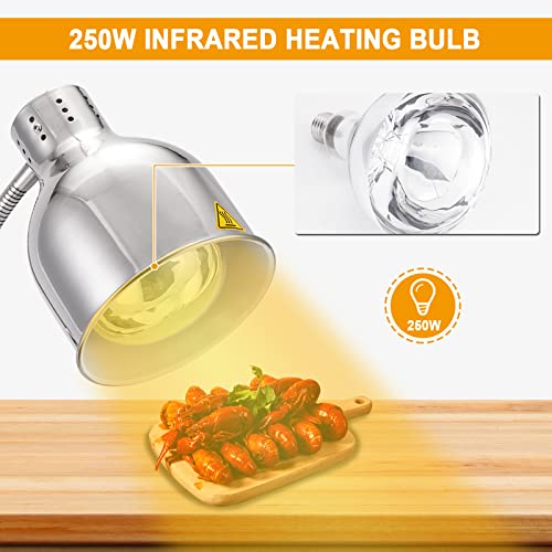 Commercial Food Heat Lamp 360°Adjustable Head With Marble Base Infrared Heating Bulb For Food Heating Warmer Light Lamp For Food Service Heat Lamp